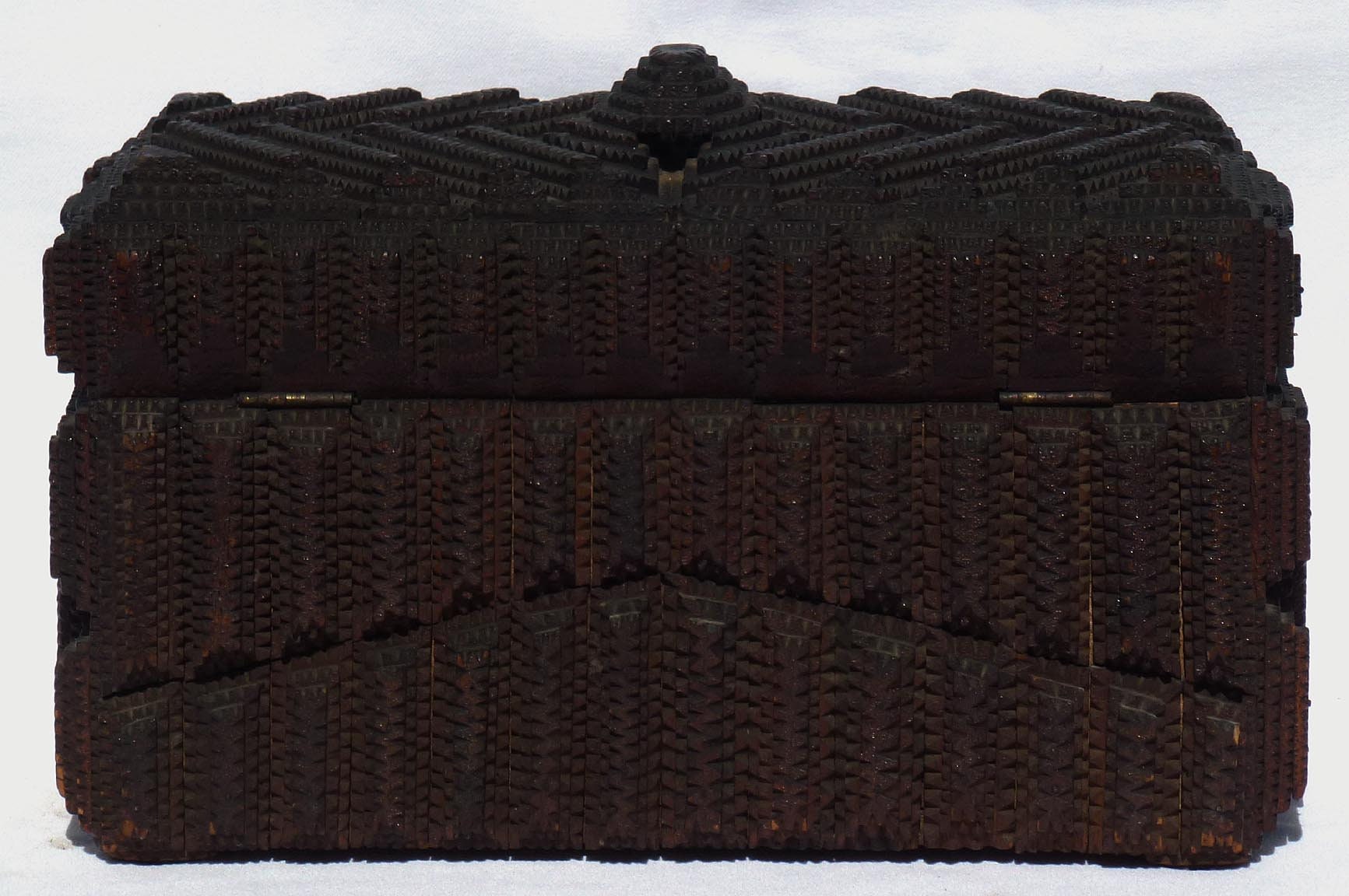 A Fairly Large Tramp Art Box With Elaborate Decoration. Cigar Box Wood ...
