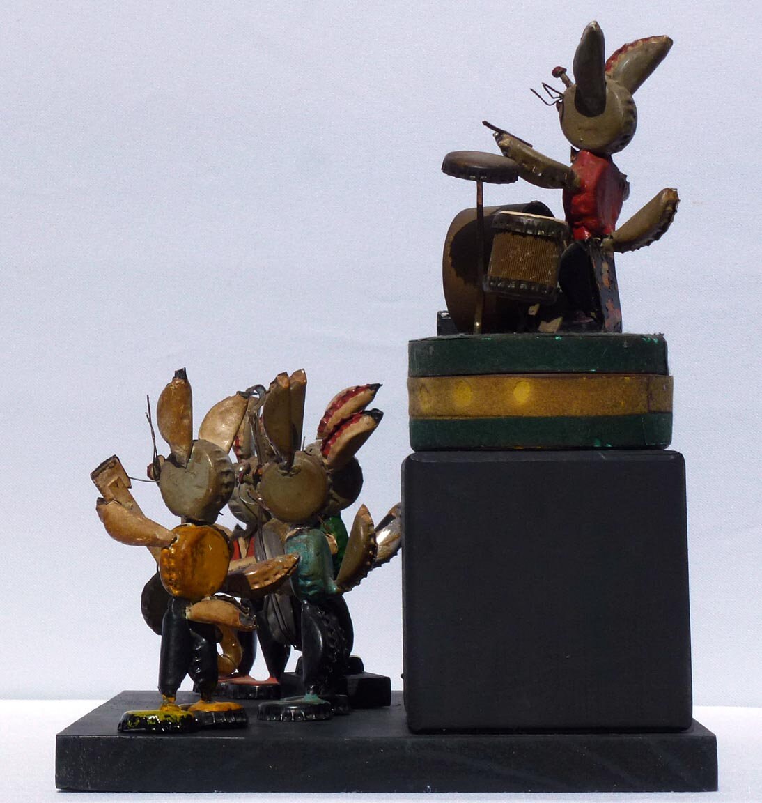 Folky Set of Rabbit Musicians Made From Bottle Caps and Found Objects ...