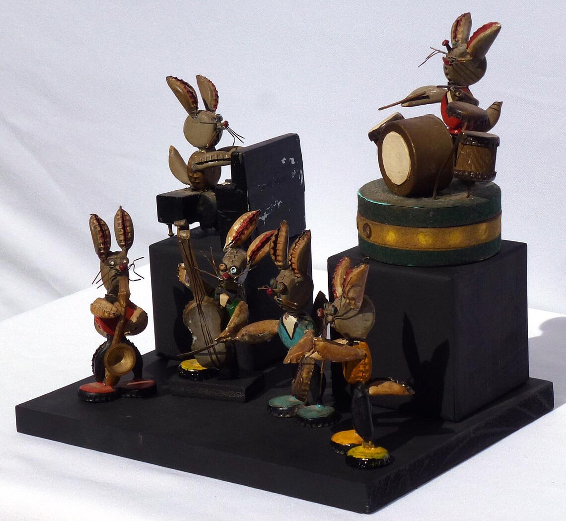 Folky Set of Rabbit Musicians Made From Bottle Caps and Found - Etsy