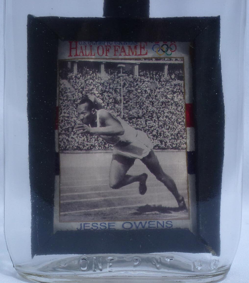 Bottle Whimsey a With Jesse Owens Sports Card and Hand Made Wood Frame ...