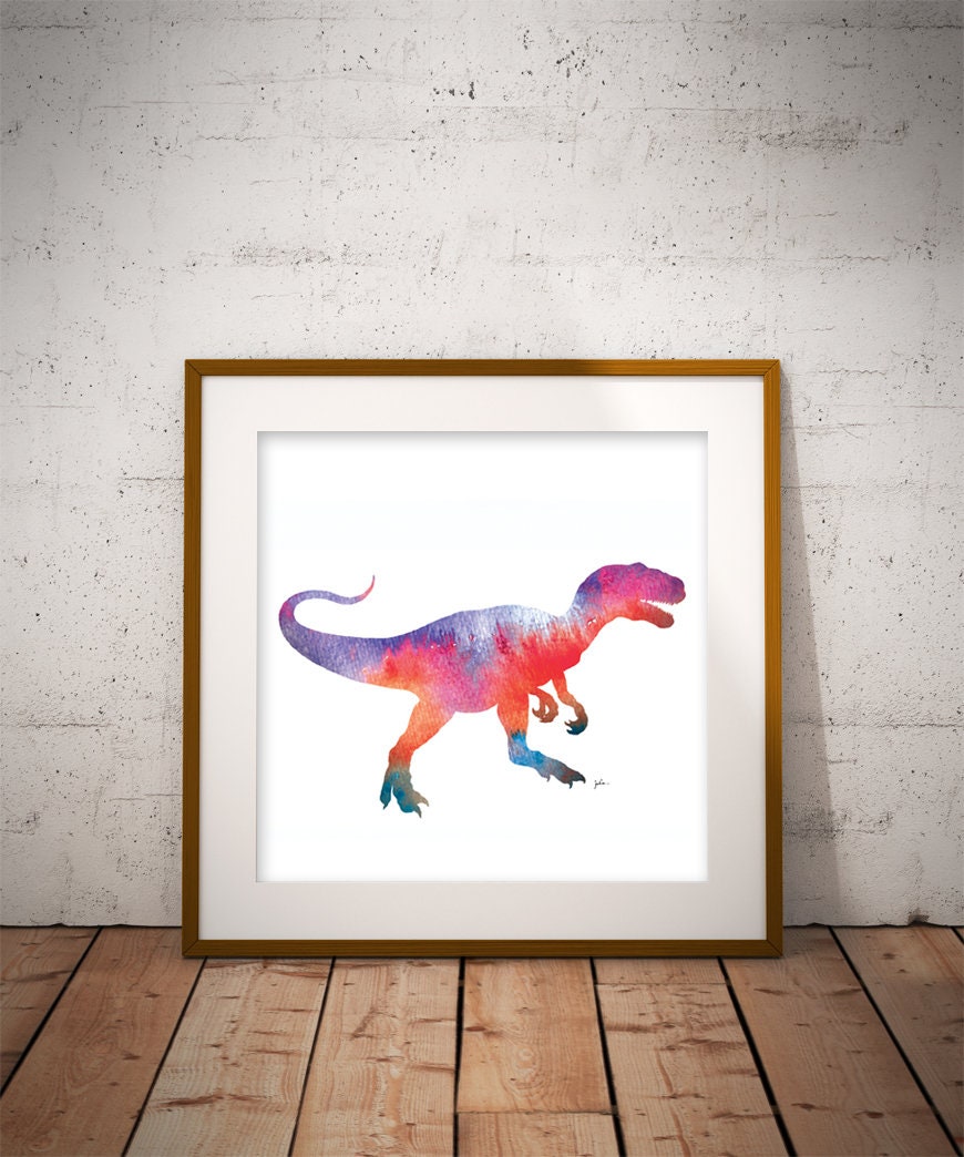 Pink T-rex Dinosaur Art Print Watercolor Art Print - Etsy