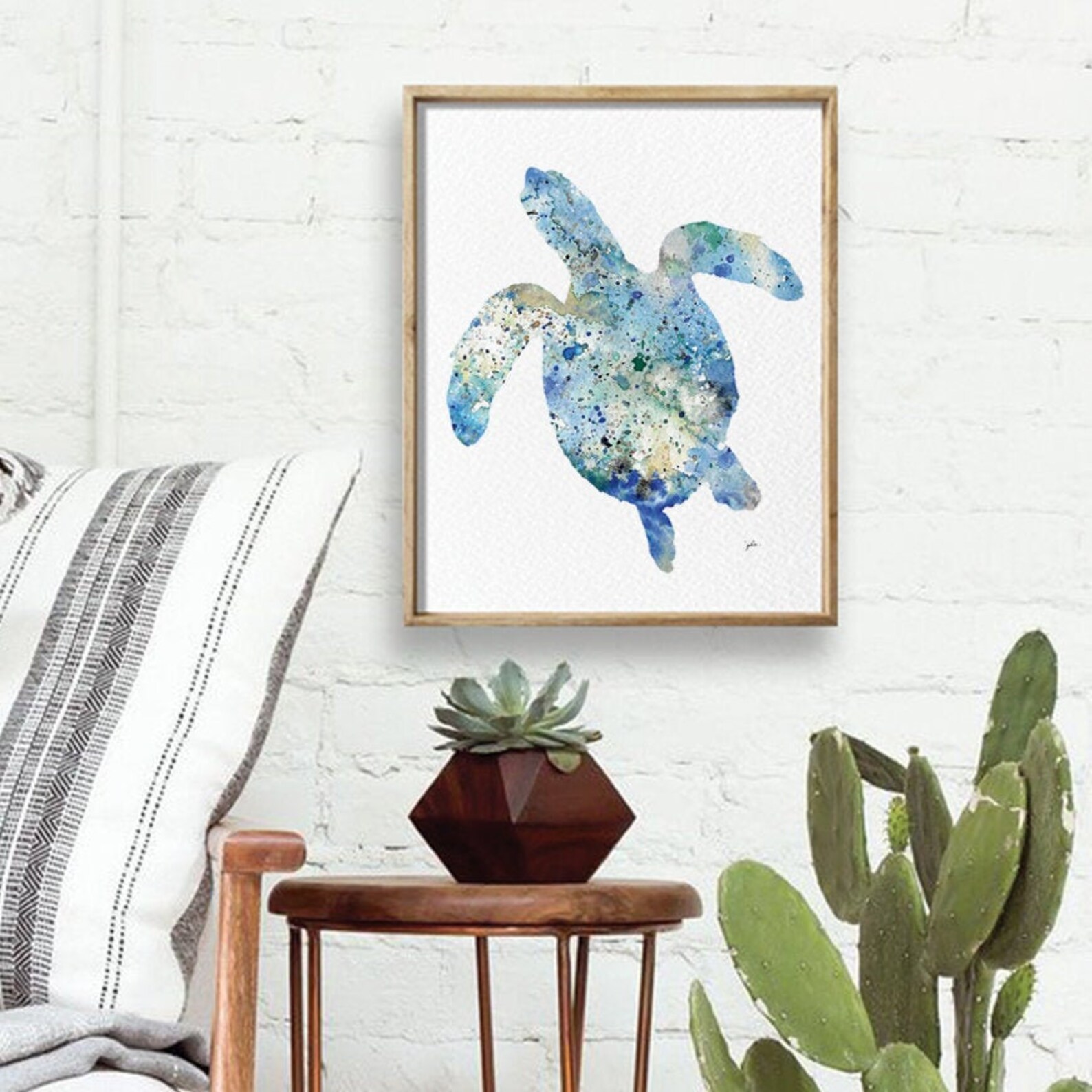 Sea Turtle Art Blue Watercolor Painting 8x10 Archival Print | Etsy