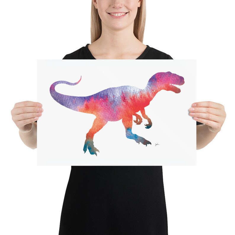 Pink T-Rex Dinosaur Art Print Watercolor Art Print | Etsy