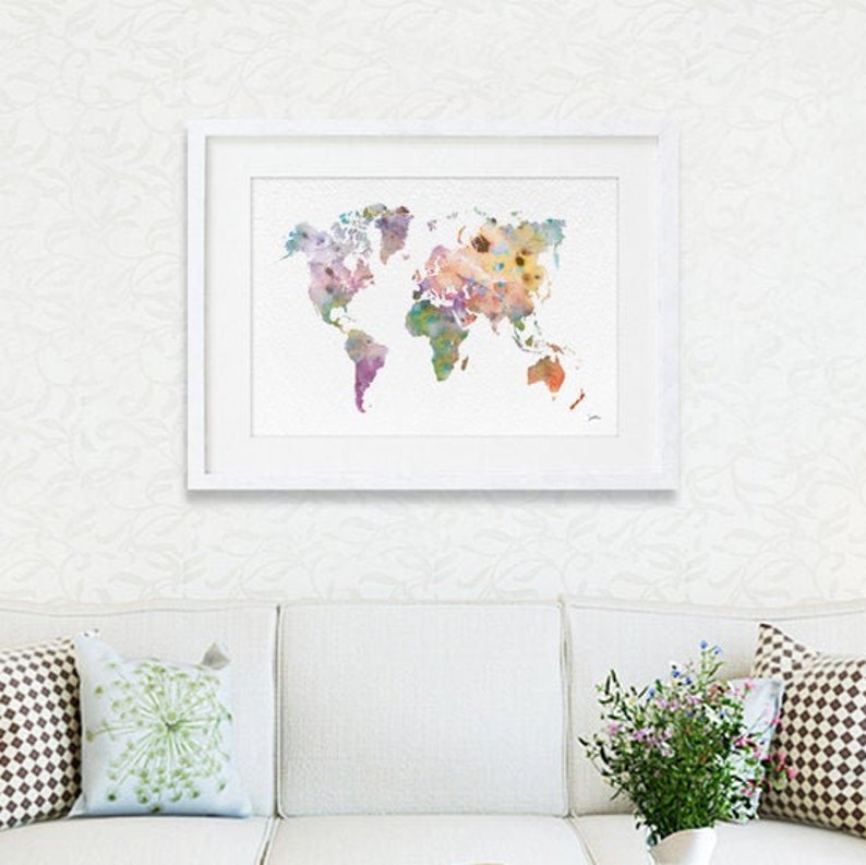 Colorful World Map Art Watercolor Painting Extra Large Art - Etsy