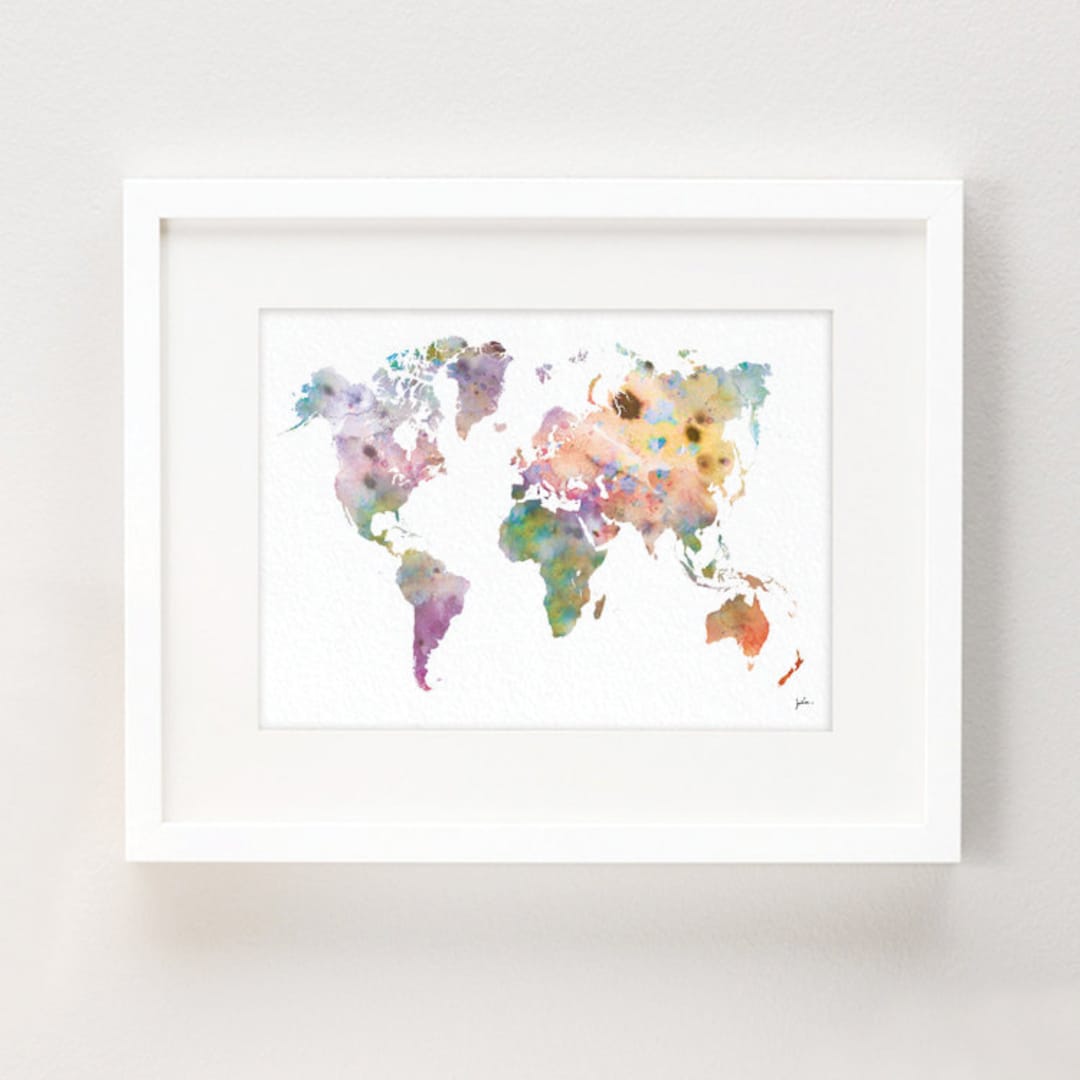 Colorful World Map Art Watercolor Painting Extra Large Art - Etsy
