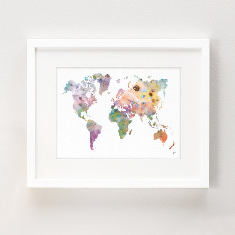 Colorful World Map Art Watercolor Painting Extra Large Art - Etsy