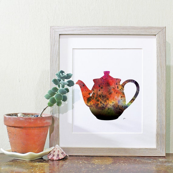 Teapot Art Watercolor Painting 5x7 Archival Print Red | Etsy