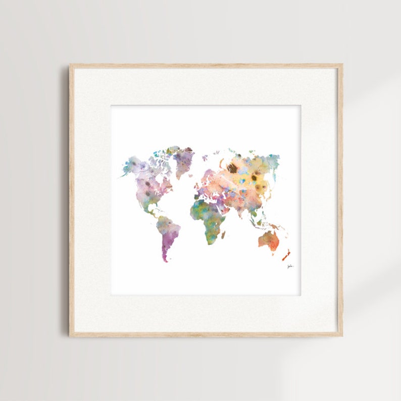 Colorful World Map Art Watercolor Painting Extra Large Art - Etsy