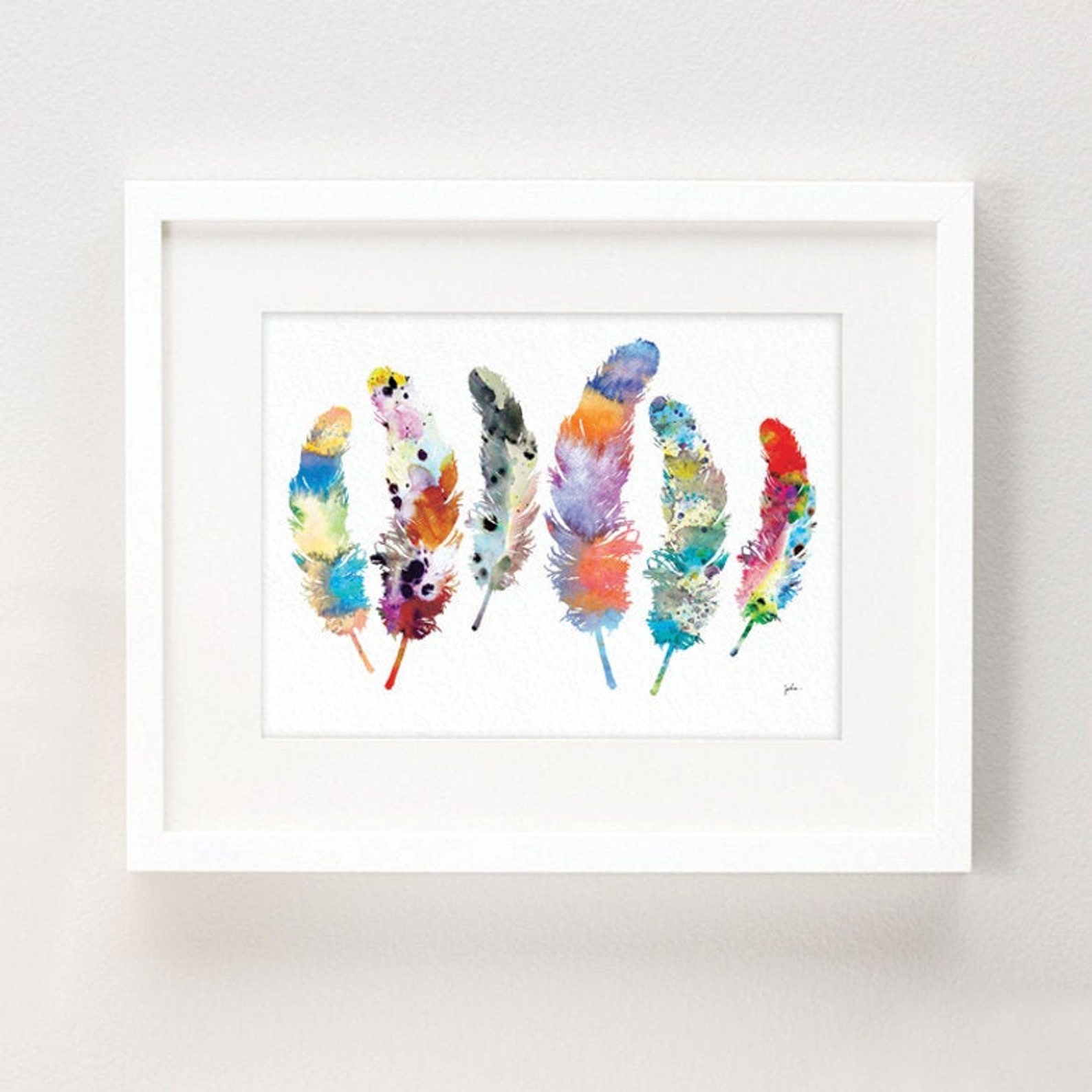 Watercolor Print Feather Art Archival Print Colorful 6 - Etsy India