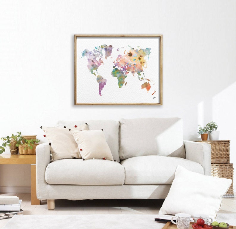 Colorful Map Painting World Map Art Watercolor Print | Etsy