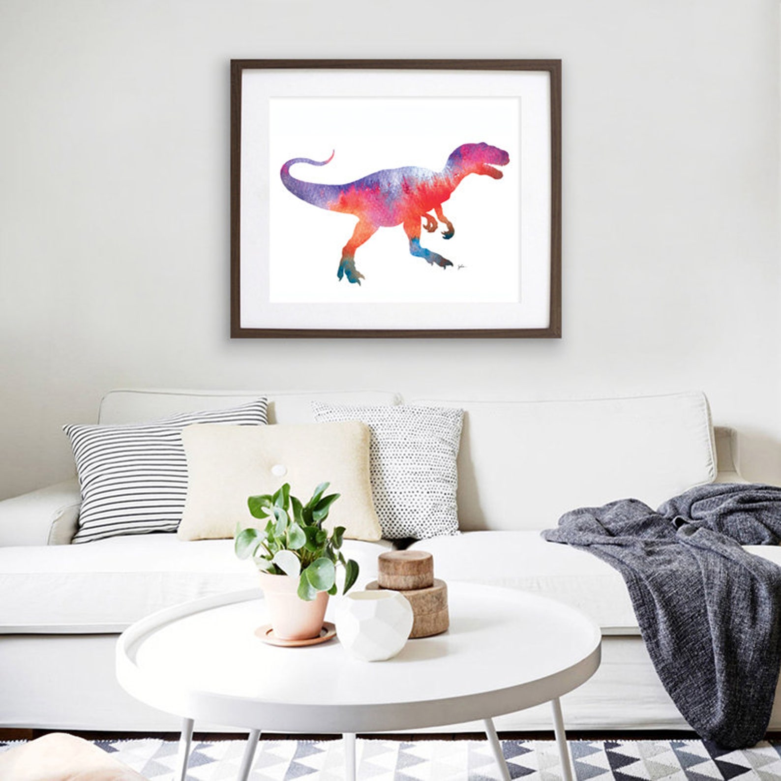Pink T-rex Dinosaur Art Print Watercolor Art Print - Etsy