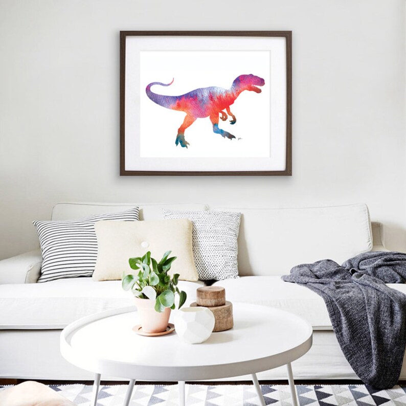 Pink T-rex Dinosaur Art Print Watercolor Art Print - Etsy