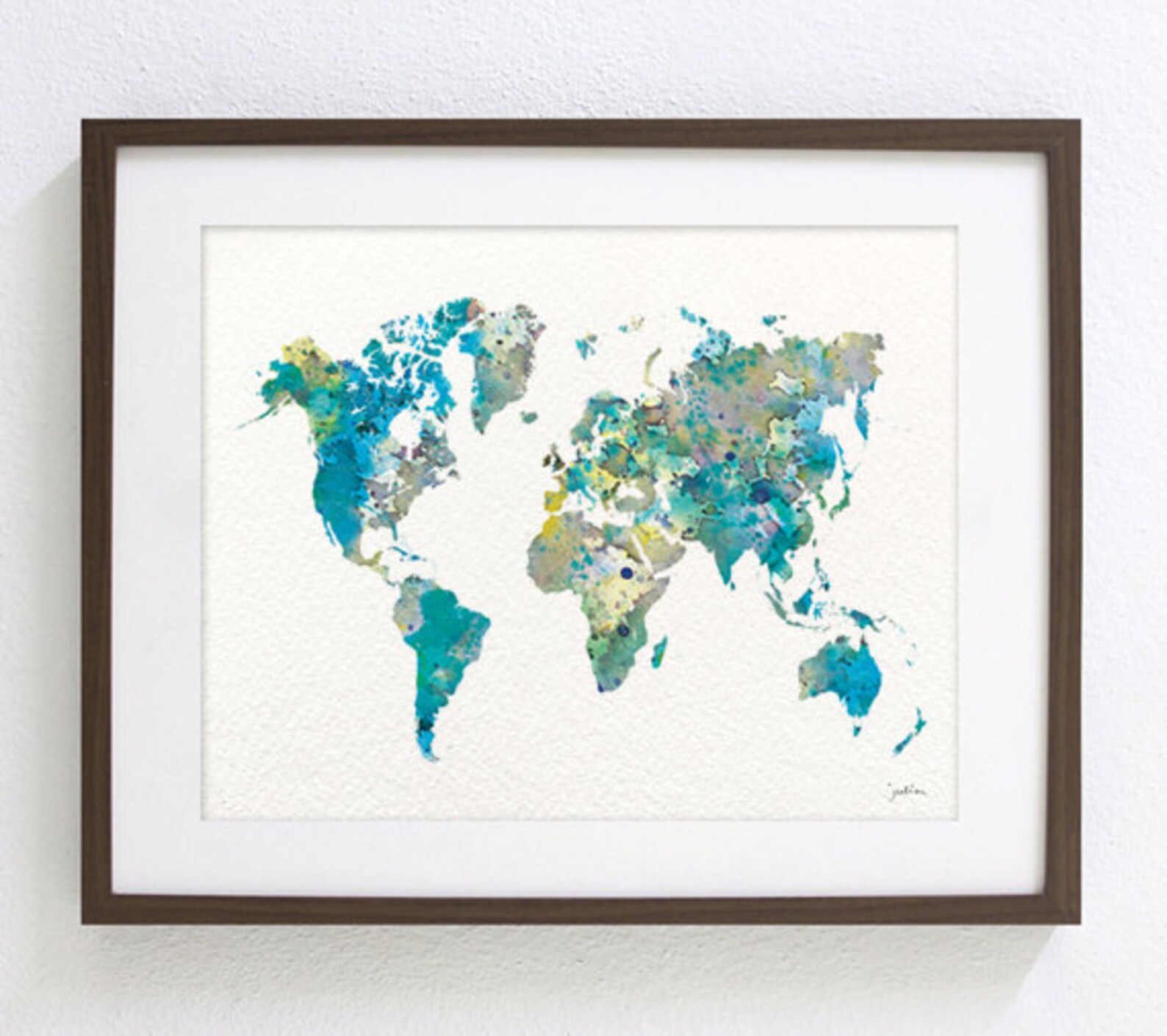 Blue World Map Art Print Watercolor Painting 8x10 Archival | Etsy