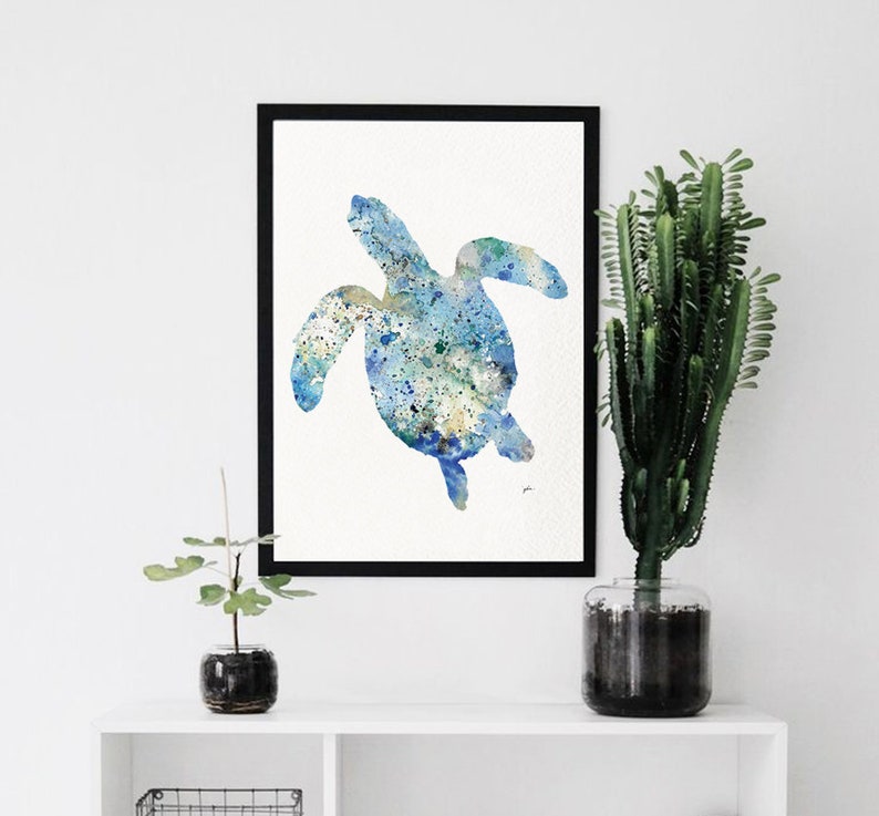 Sea Turtle Art Blue Watercolor Painting 5x7 Archival | Etsy