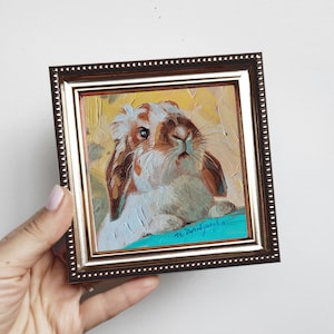 Cute Rabbit Oil Painting Original Framed 4x4 Small Framed Art - Etsy
