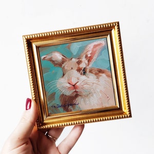Cute Bunny Rabbit Oil Painting Original Oil Framed 4x4 Small - Etsy