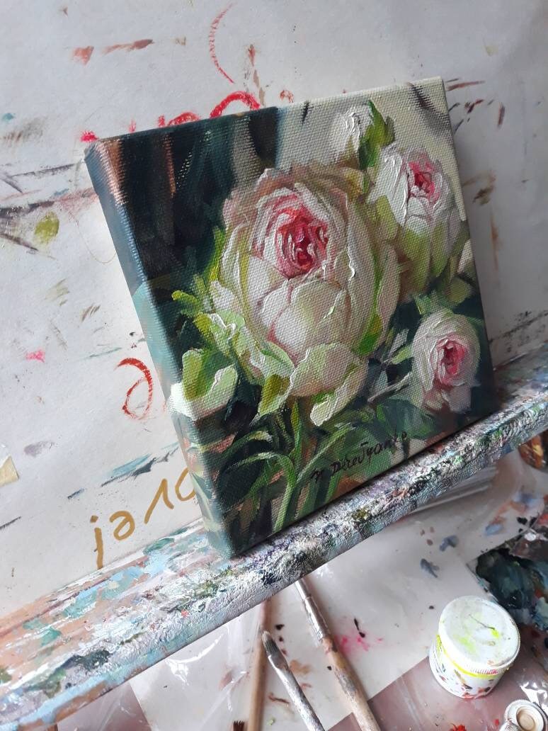 Roses oil painting canvas original Art painting flowers | Etsy