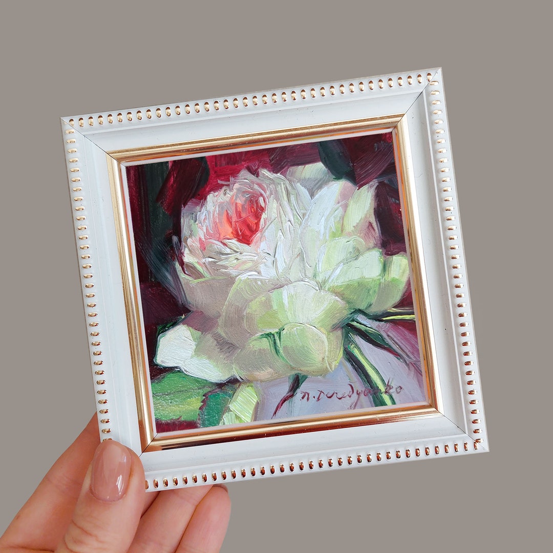 Unique Rose Flower Oil Painting Original Art Framed, Floral Painting ...