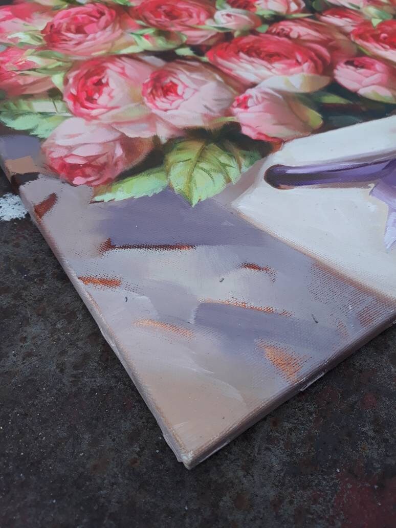 Large Rose Flowers Painting Original on Canvas Red Roses | Etsy