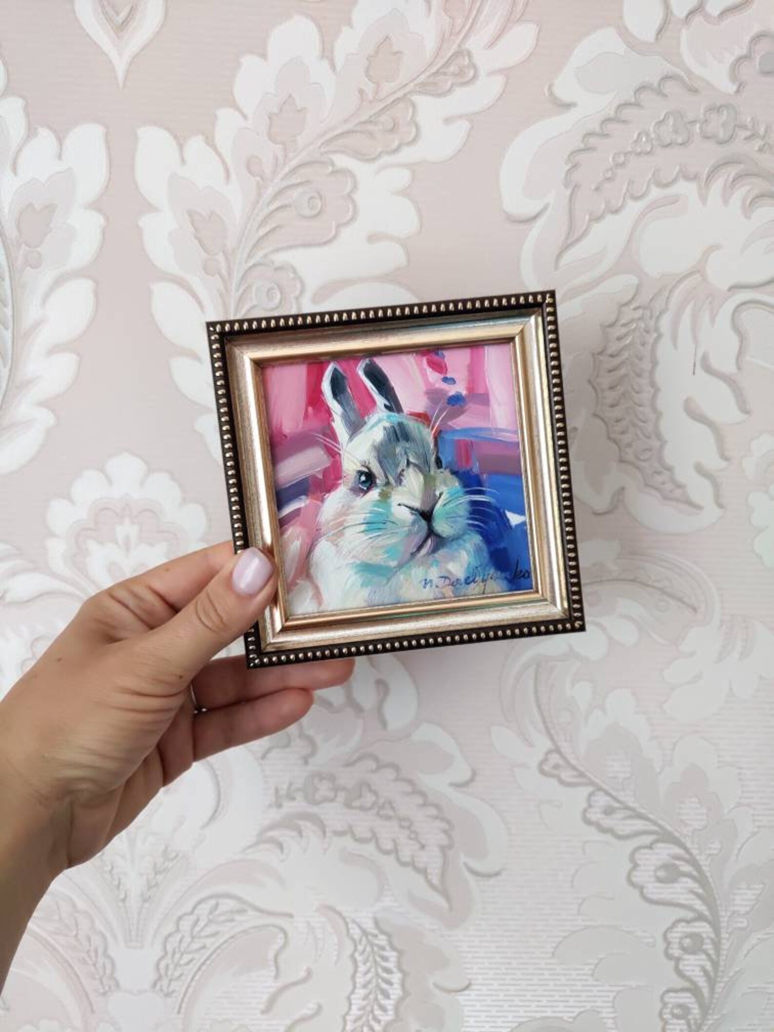 Bunny Rabbit Miniature Painting Original 4x4 Picture Pet | Etsy