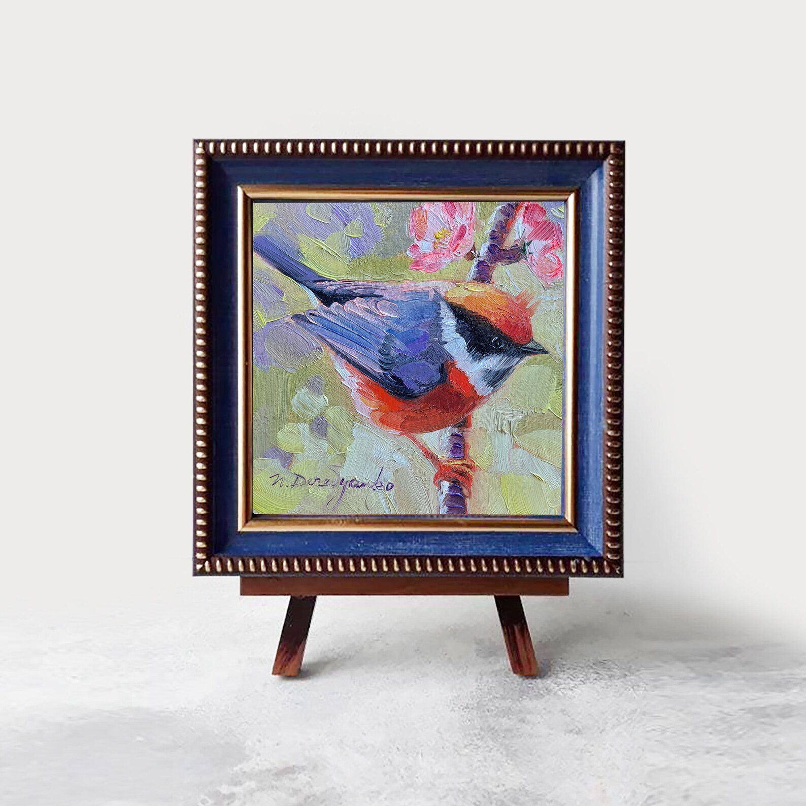 Chick Bird Painting 4x4 Oil Painting Original Bushtit Bird on - Etsy