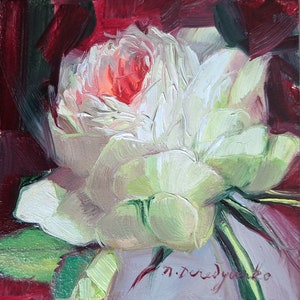 Unique Rose Flower Oil Painting Original Art Framed, Floral Painting ...