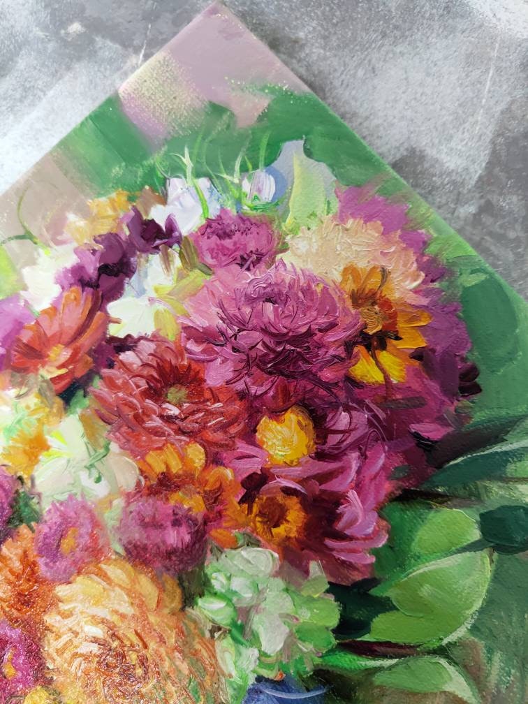 Bridal flowers portrait painting canvas original art Custom | Etsy