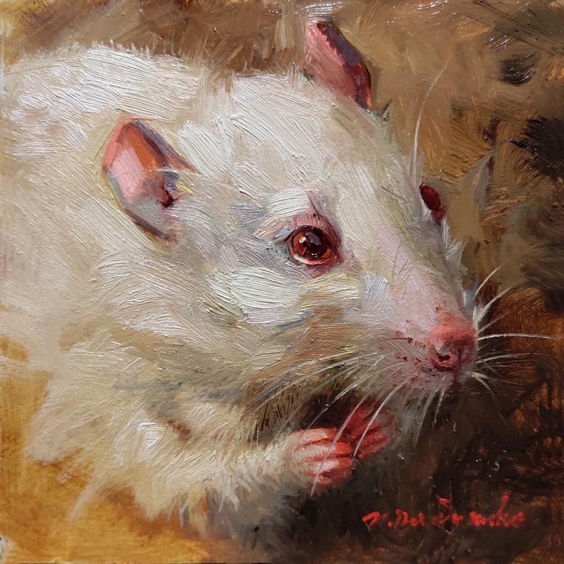 White Rat Painting Original Framed 4x4 Small Animal Painting - Etsy