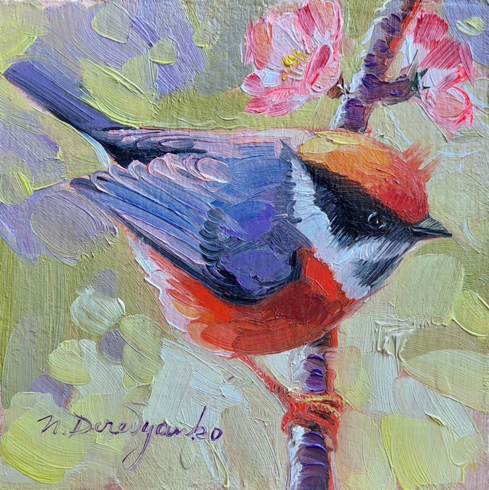 Chick Bird Painting 4x4 Oil Painting Original Bushtit Bird on - Etsy