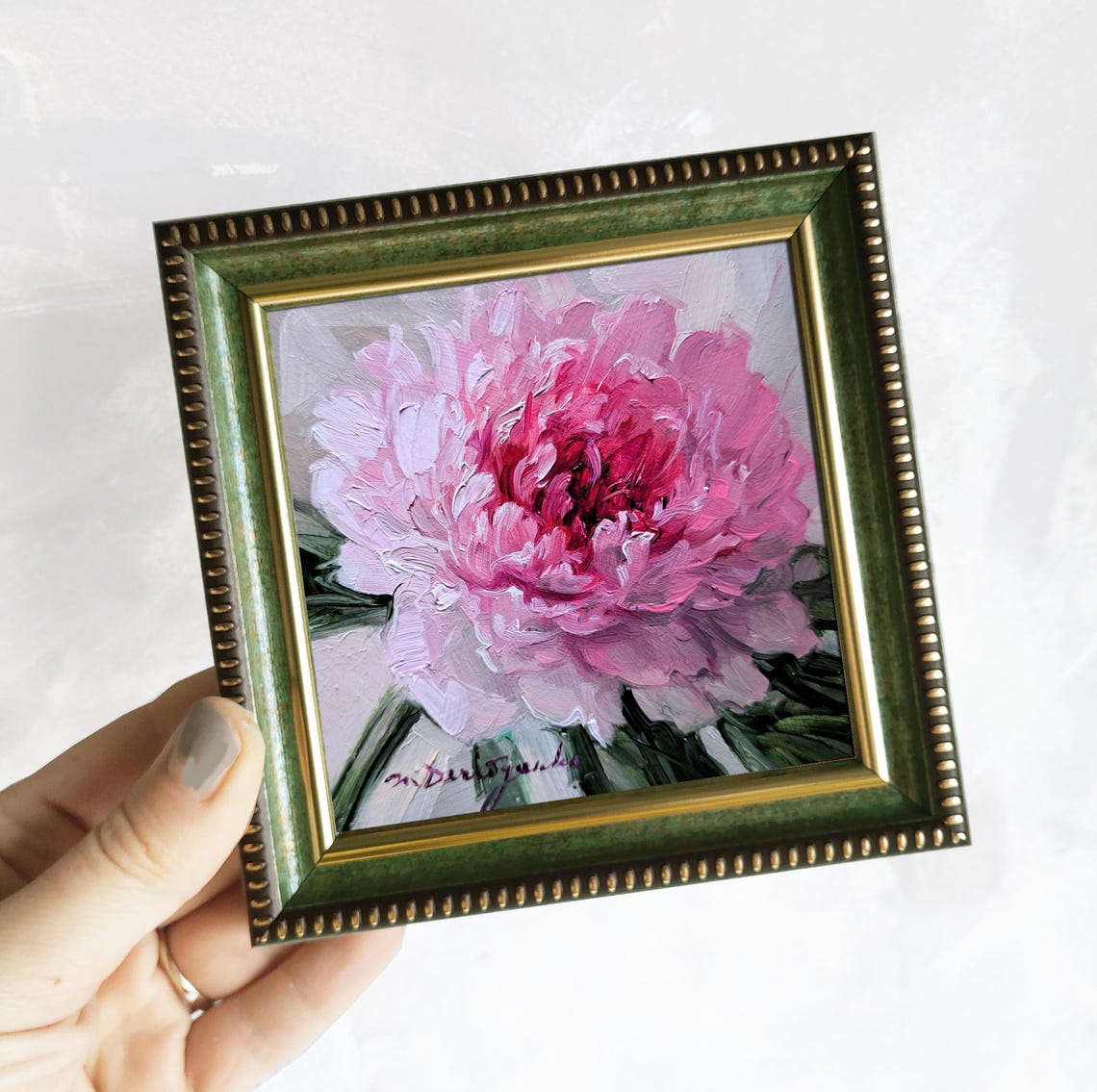 Tiny Painting Flower Peony Wall Art Original Oil Fine Art Gift for Her ...