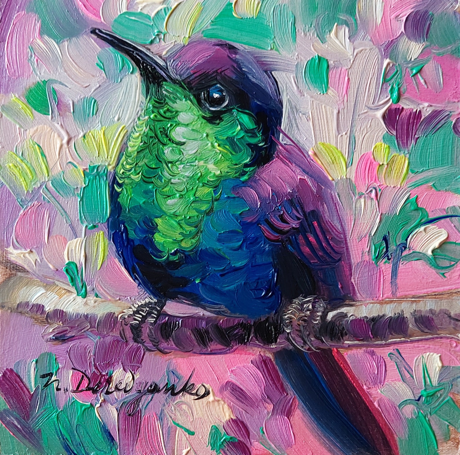 Hummingbird Oil Painting Original 4x4 Bird Oil Painting Cute - Etsy