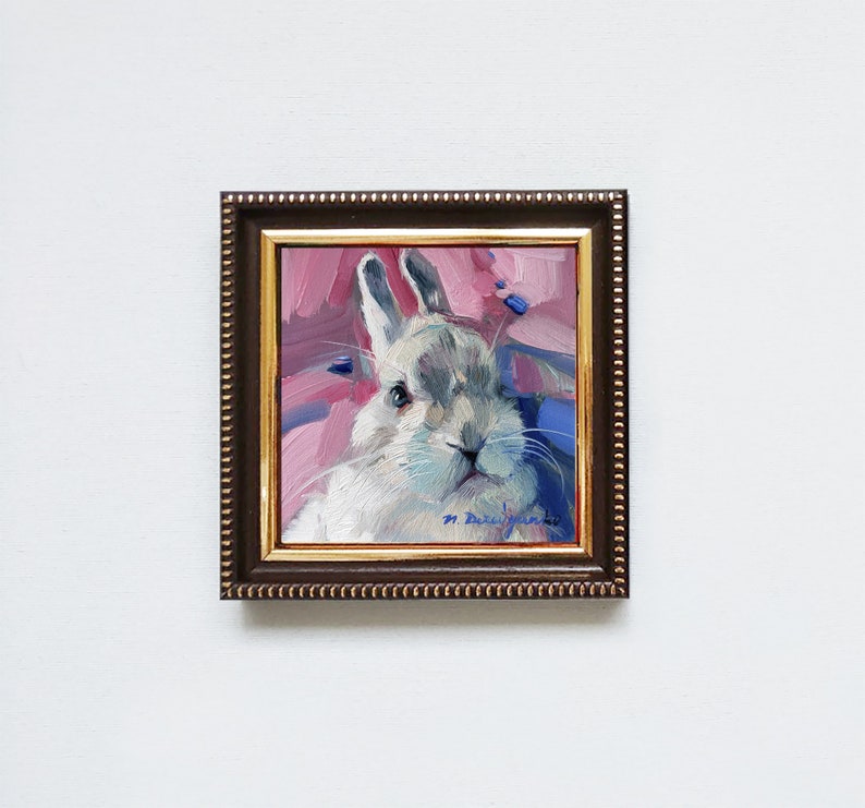 Bunny Rabbit Miniature Painting Original 4x4 Picture Pet | Etsy