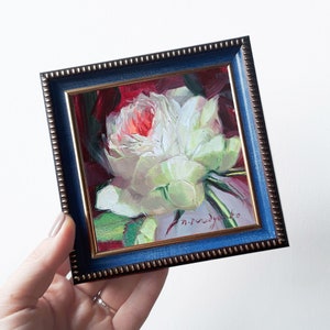 Unique Rose Flower Oil Painting Original Art Framed, Floral Painting ...