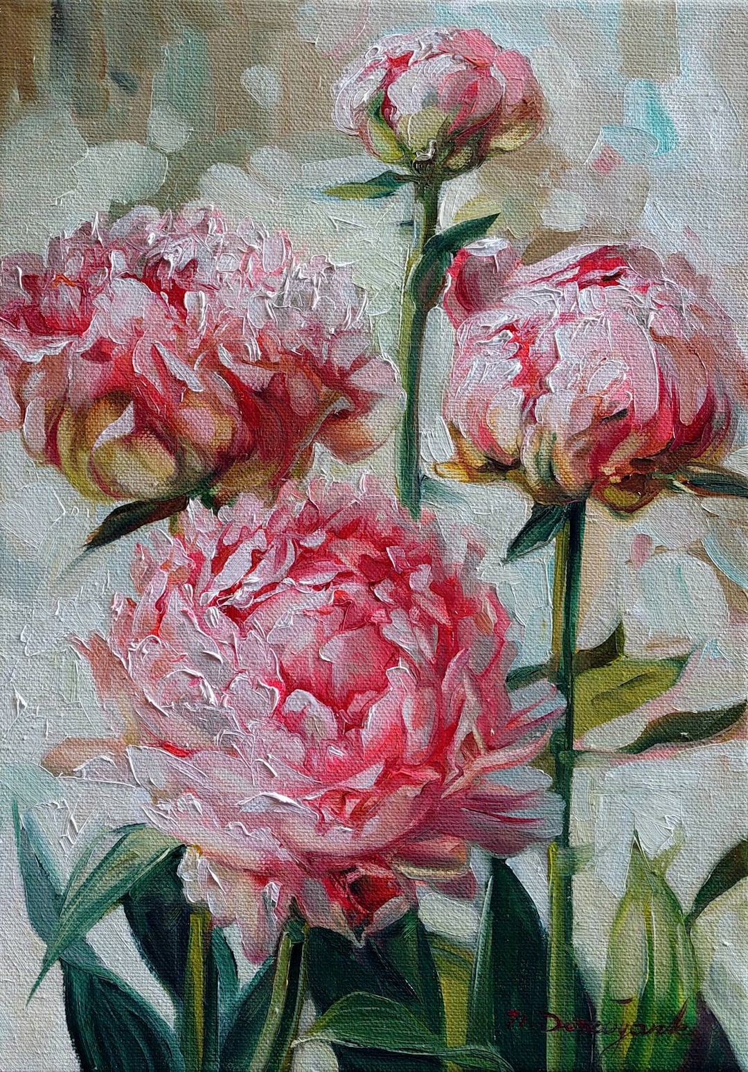 Peony Flowers Oil Painting Original Canvas Art, Floral Peony Painting ...
