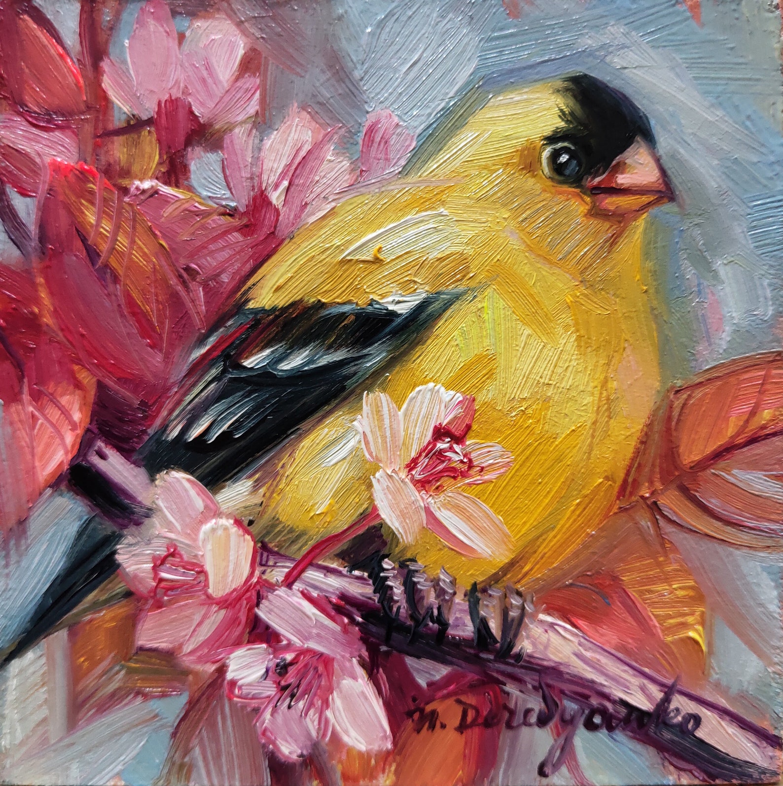 American Goldfinch Oil Painting Original 4x4 Small Framed Art - Etsy