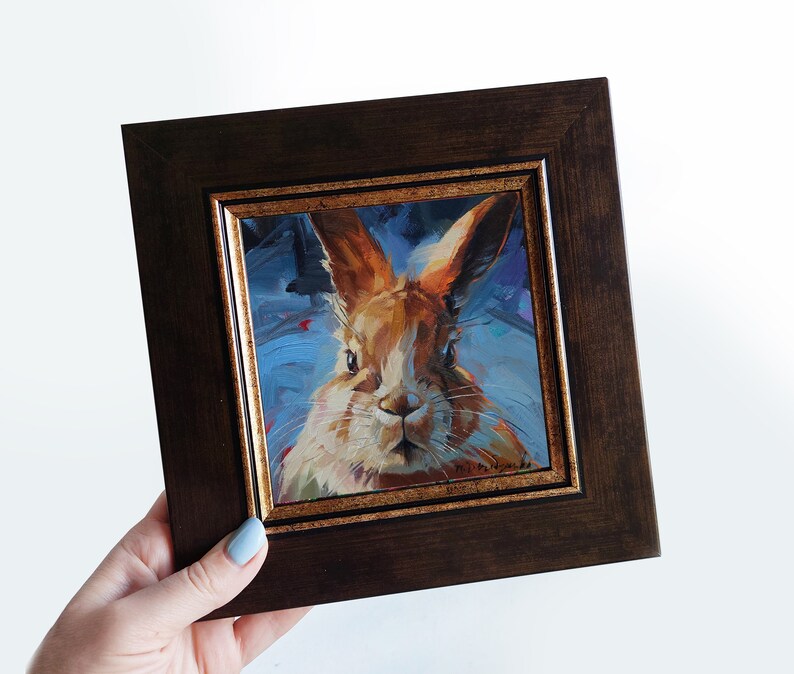 Cute Rabbit Oil Painting Original Art in Frame Rabbit - Etsy