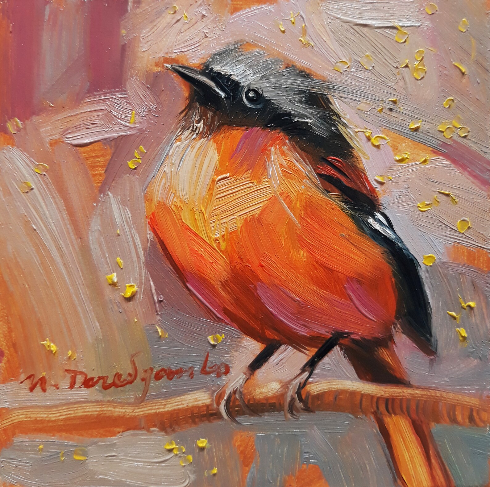 Orange Bird Painting Original Oil 4x4 Mini Picture Frame Bird | Etsy