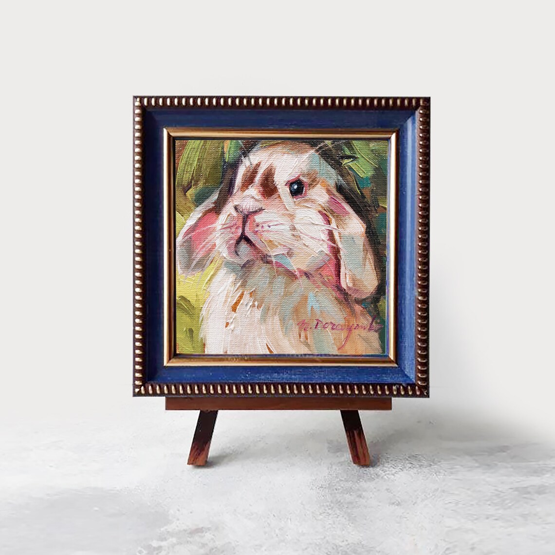 Funny rabbit oil painting original art 4x4 Pet portrait | Etsy