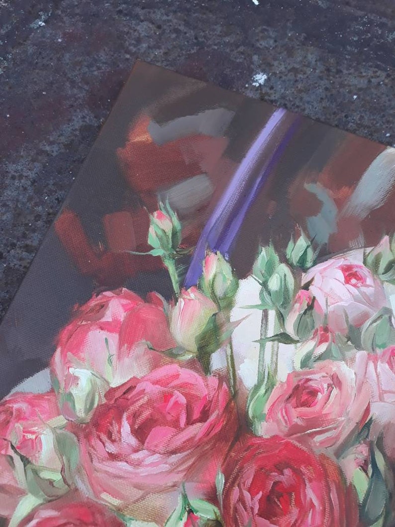 Large Rose Flowers Painting Original on Canvas Red Roses | Etsy
