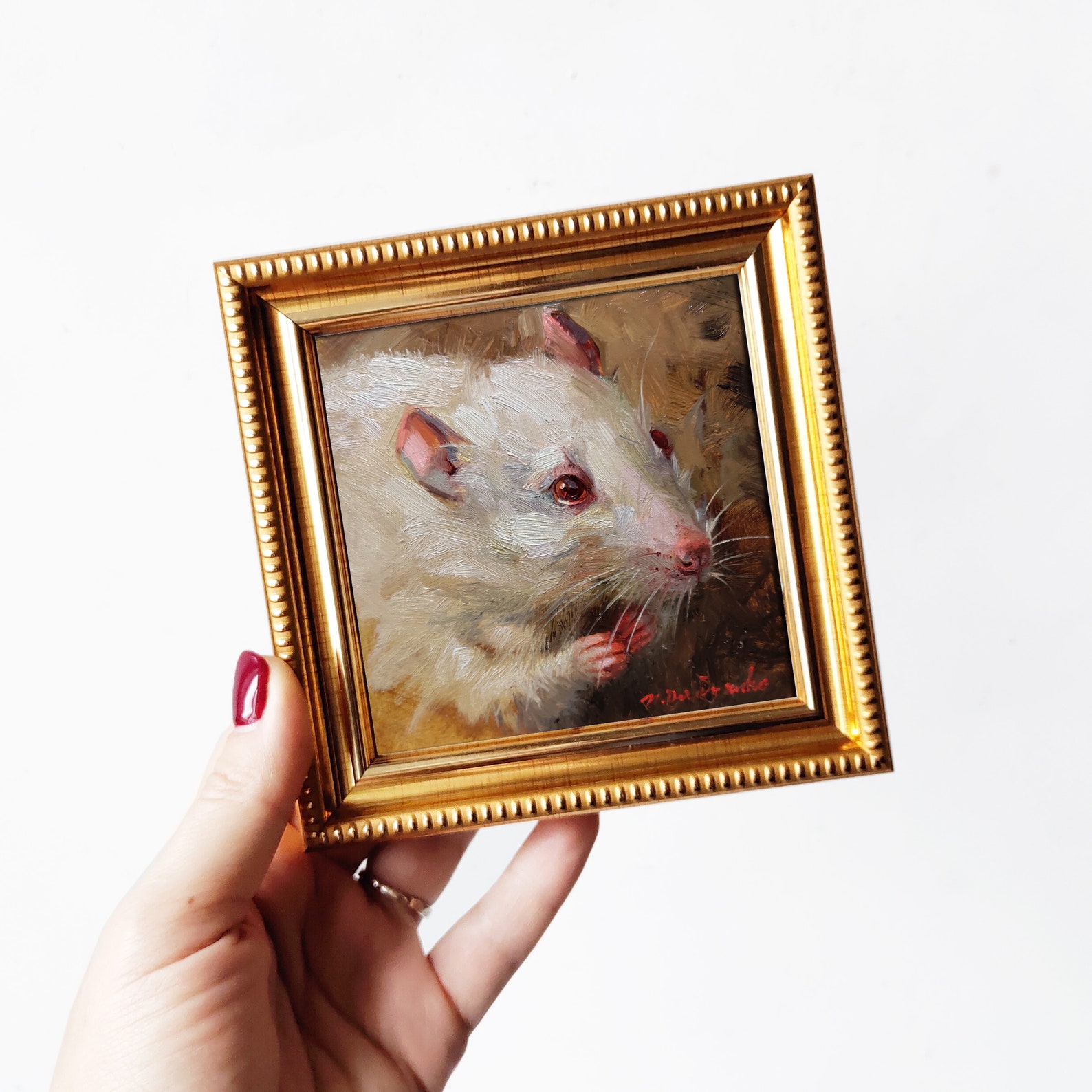 White Rat Painting Original Framed 4x4 Small Animal Painting - Etsy