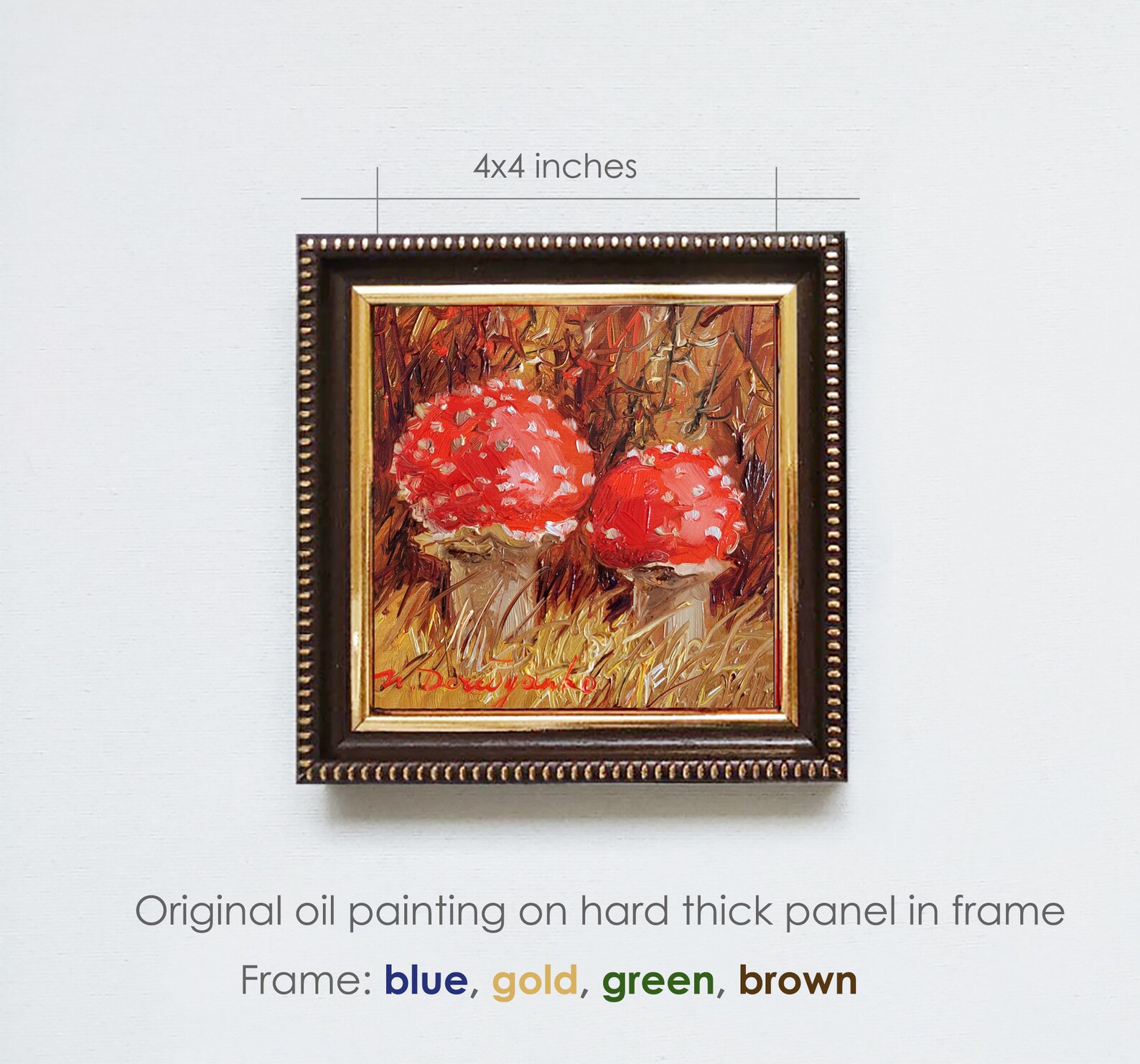 Fly Agaric Artwork Two Red Mushroom Oil Painting Original 4x4 - Etsy