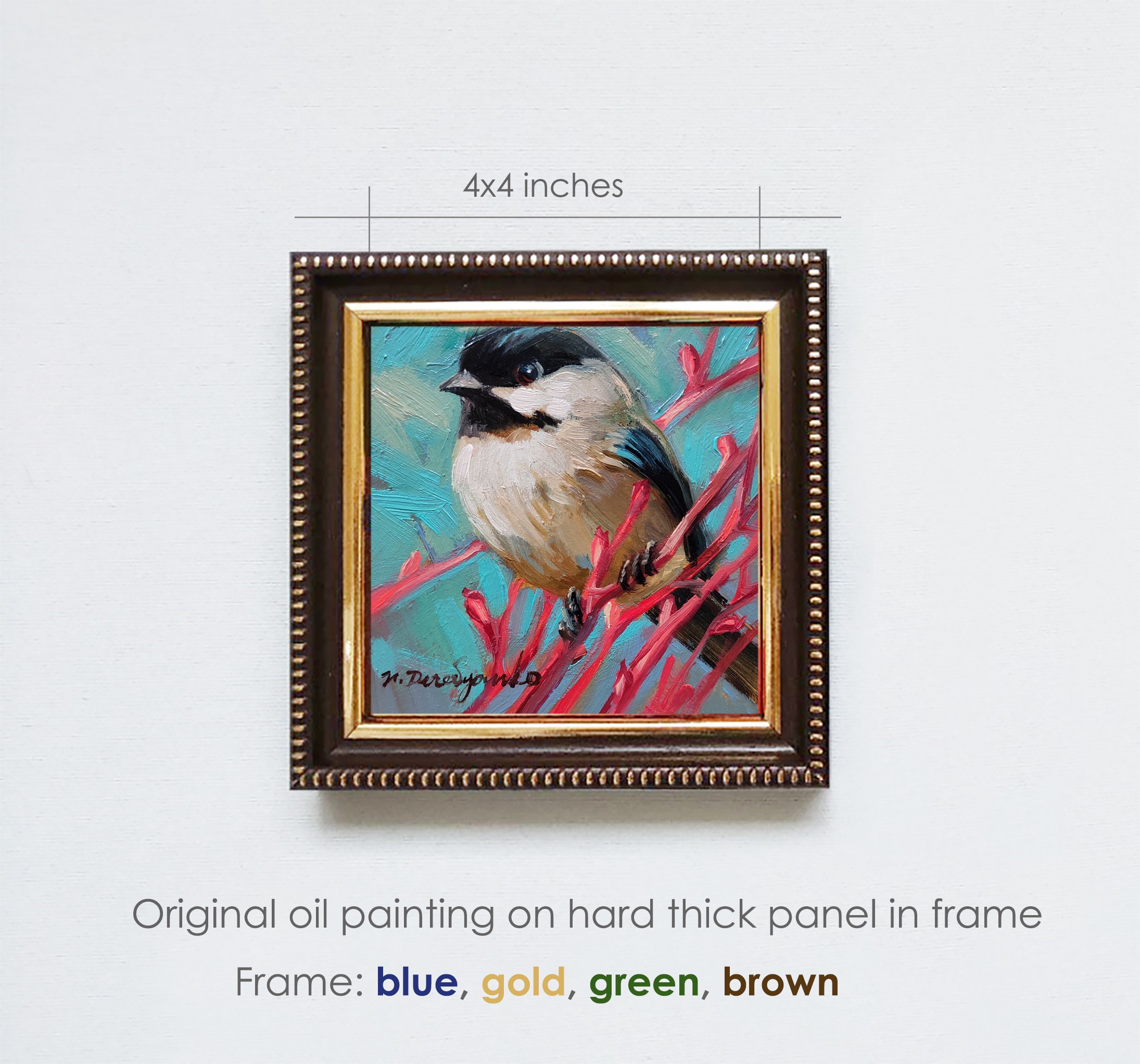 Bird oil painting original framed Birds on branch picture | Etsy