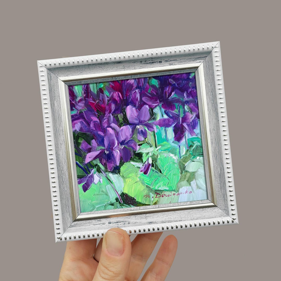 Violet Flower Art Oil Painting Original, Viola Floral Wall Art Fine ...