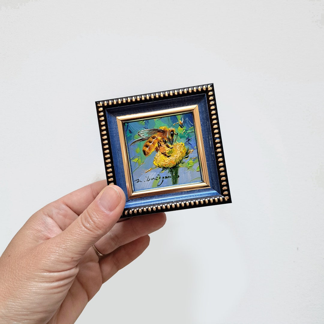 Turquoise Bee Mini Dipinto Originale, Bee Oil Art Tiny Painting, Bee ...