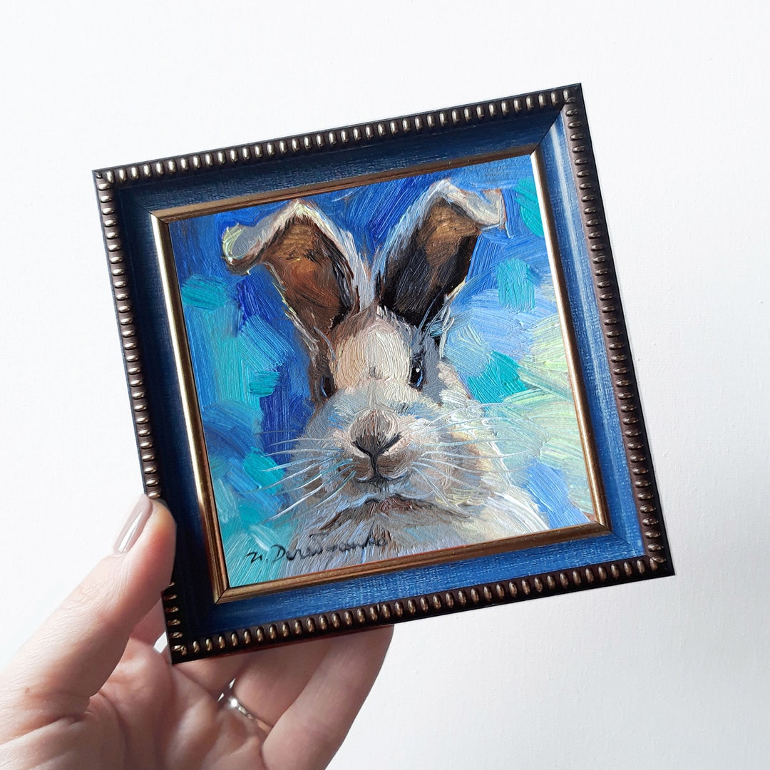 Rabbit Painting Original Framed 4x4 Small Painting Framed - Etsy