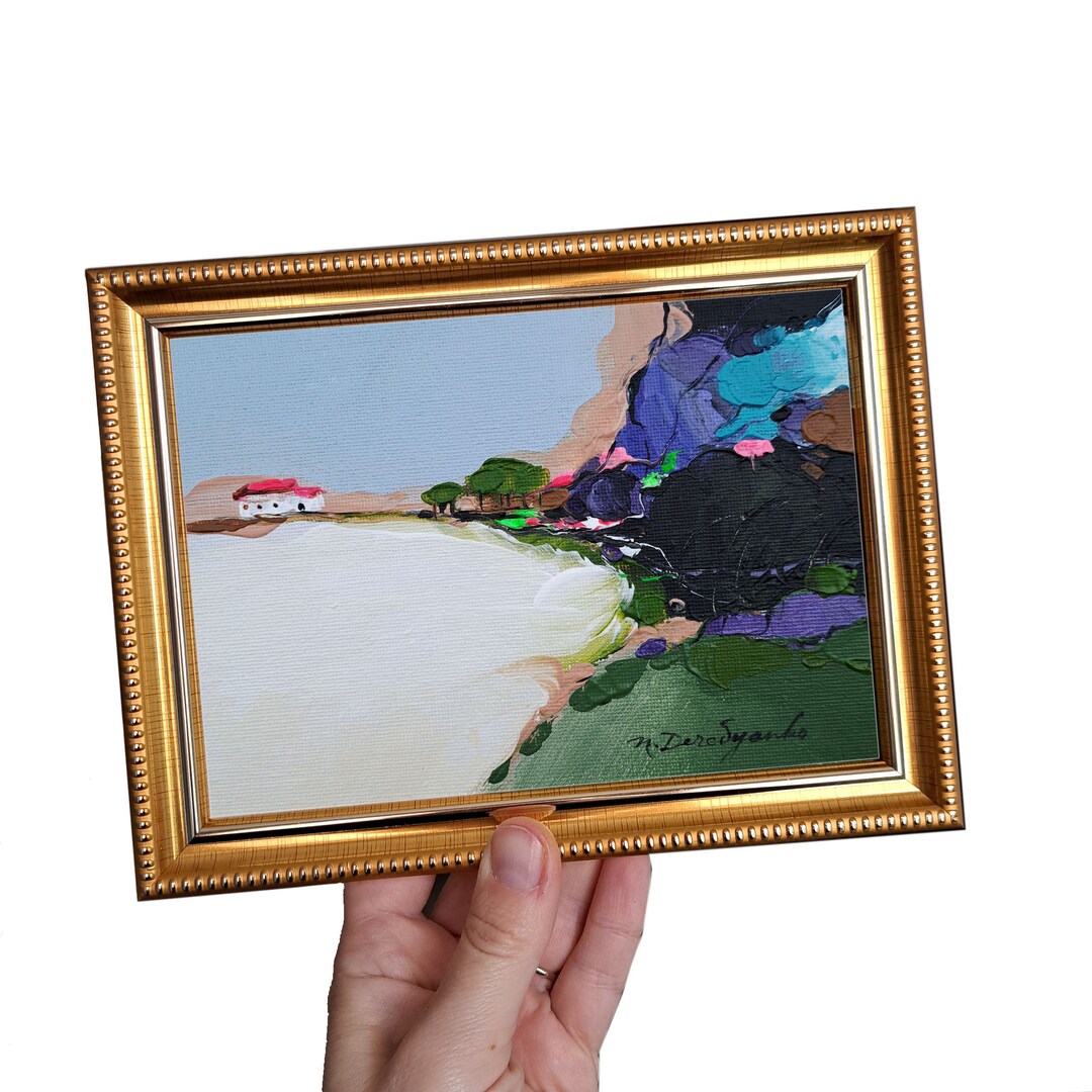Small Landscape Painting Original Framed 7x5, Abstract Landscape Canvas ...
