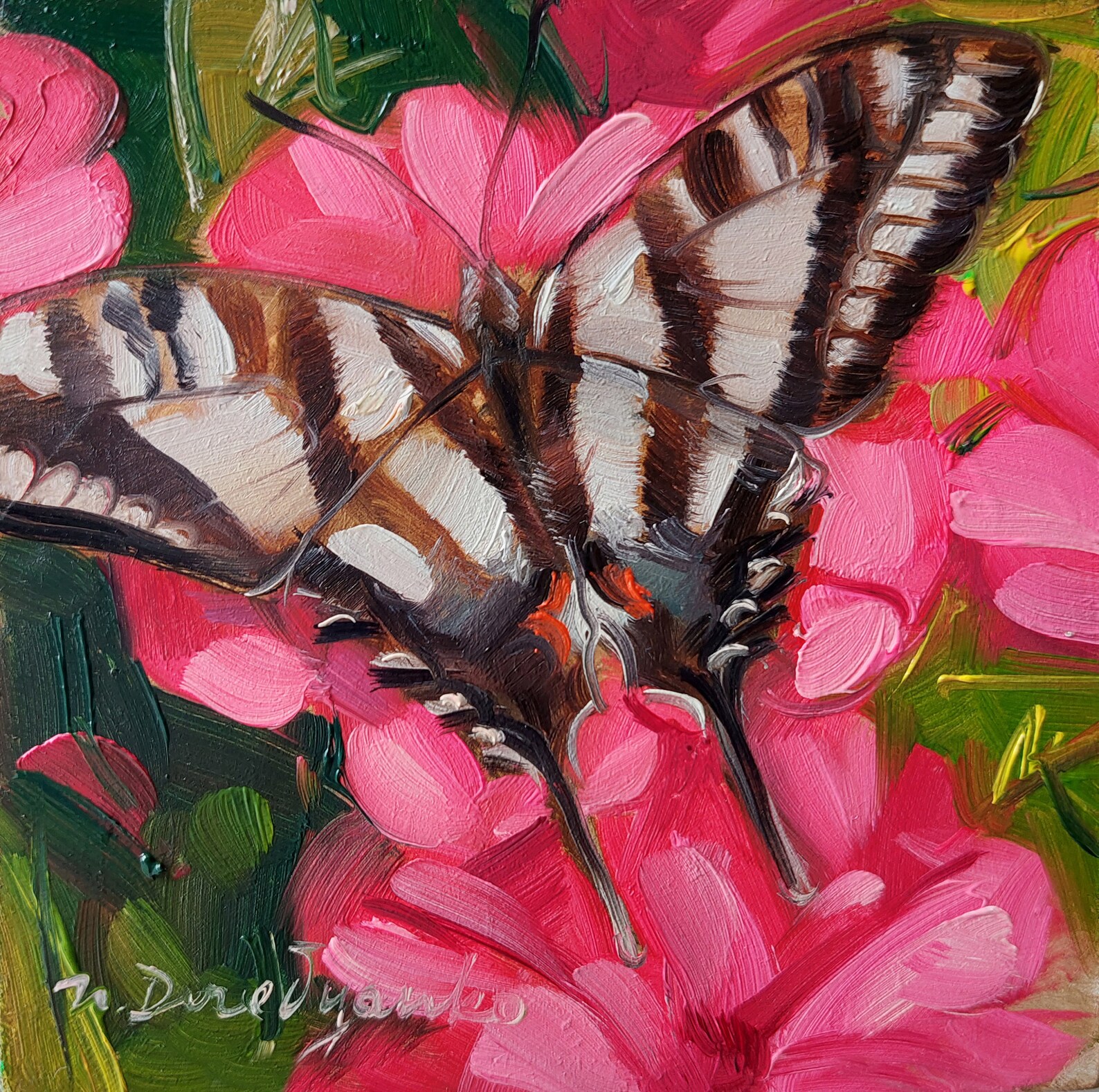 Swallowtail Butterfly Art Painting Original 4x4, Black White Oil ...