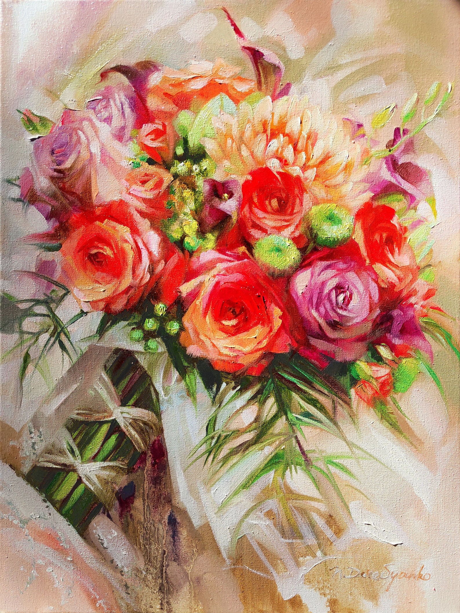 Custom Bridal Bouquet Art Original Wedding Flowers Oil - Etsy