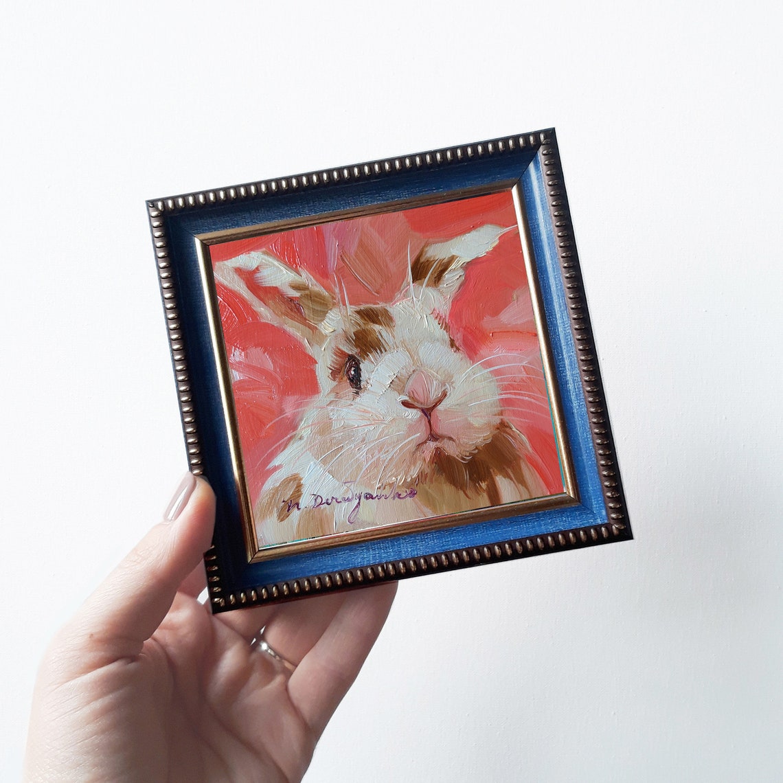Red Rabbit Painting Original Framed 4x4 Small Painting Framed - Etsy