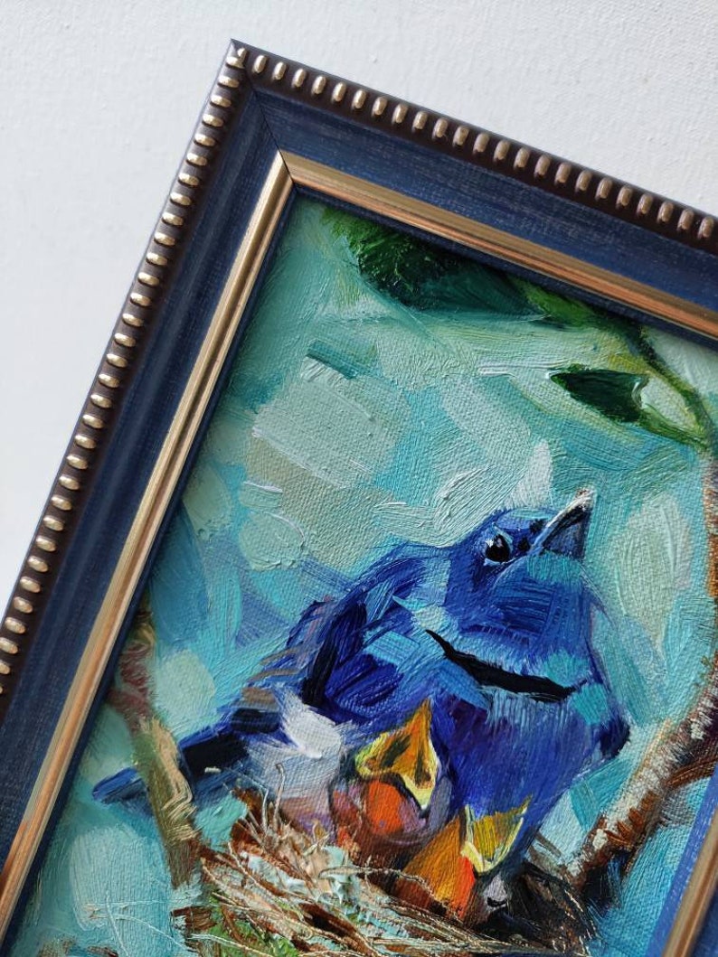 Bird Nest Oil Painting Original Canvas Painting Chick Bird - Etsy